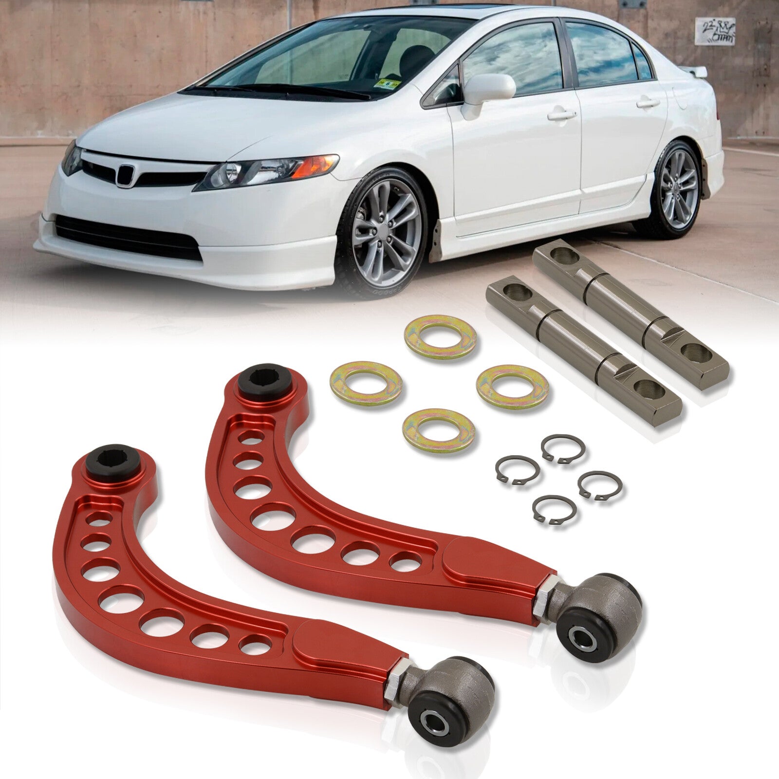 Honda Civic 2006 2015 Rear Control Arms Camber Kit Red