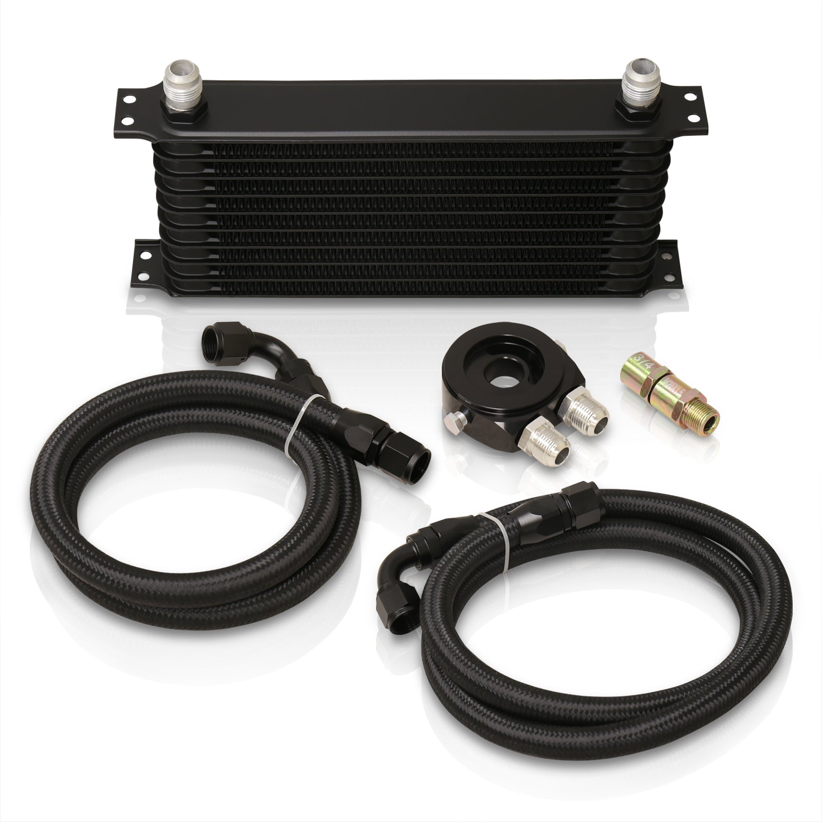 Universal 9 Row Oil Cooler Kit Black with Sandwich Plate (Black/Black ...
