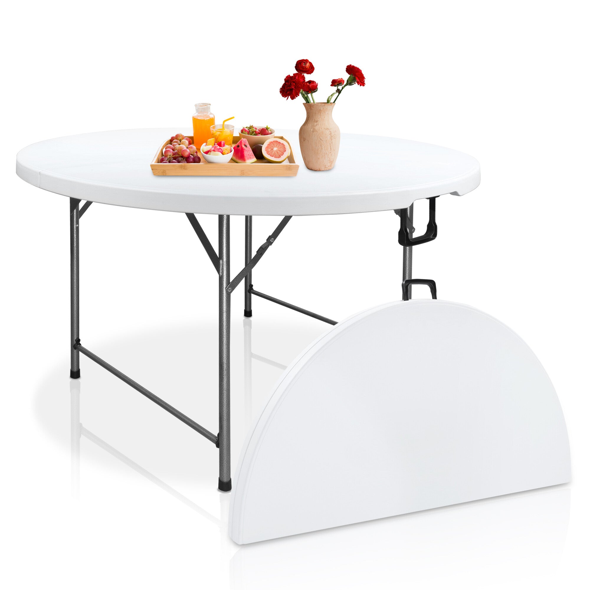AJP Distributors 4 Foot Portable Round Folding Card Table 4FT 48" Half