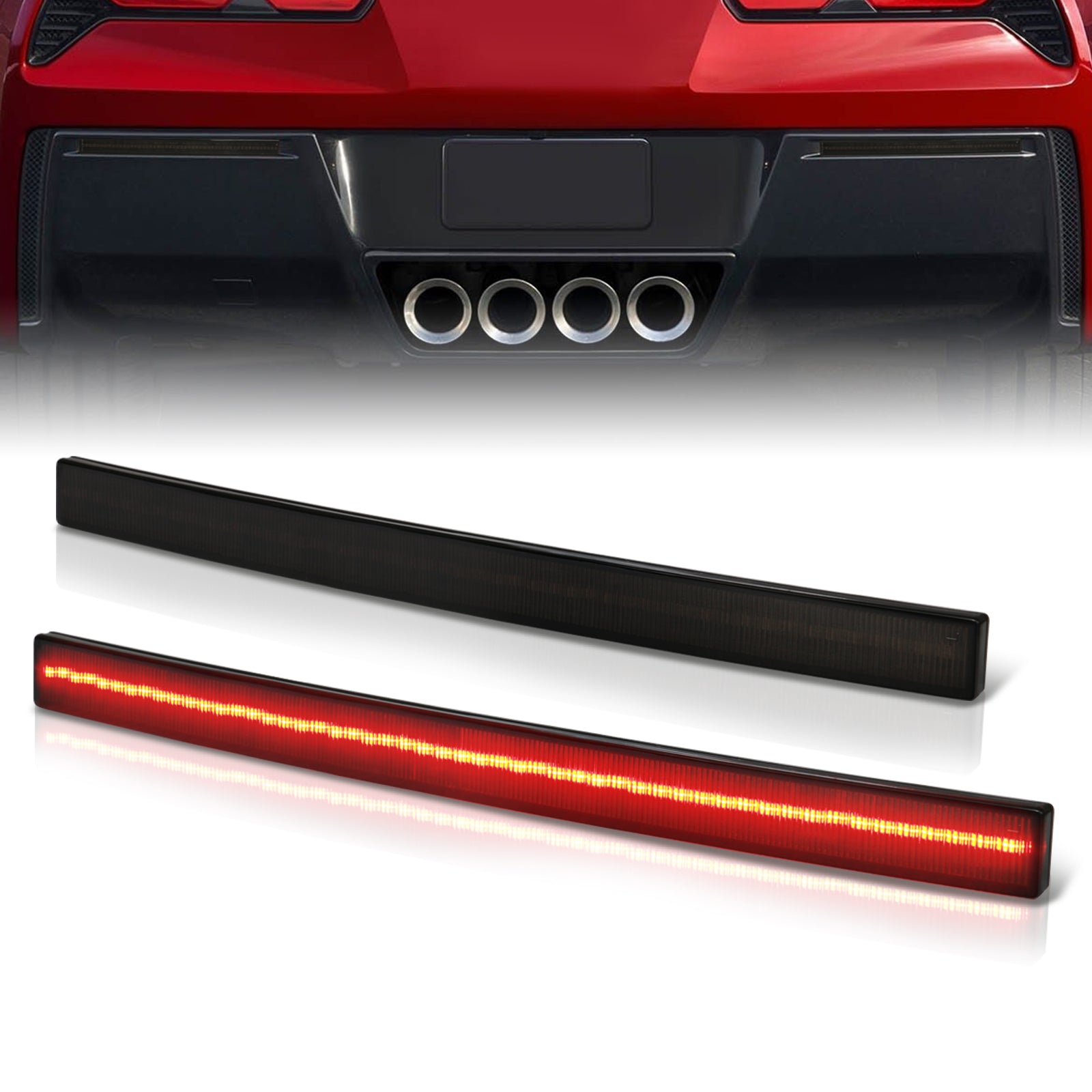 Chevrolet Corvette C7 2014-2019 Rear Red LED Reflector Light Smoke Len ...