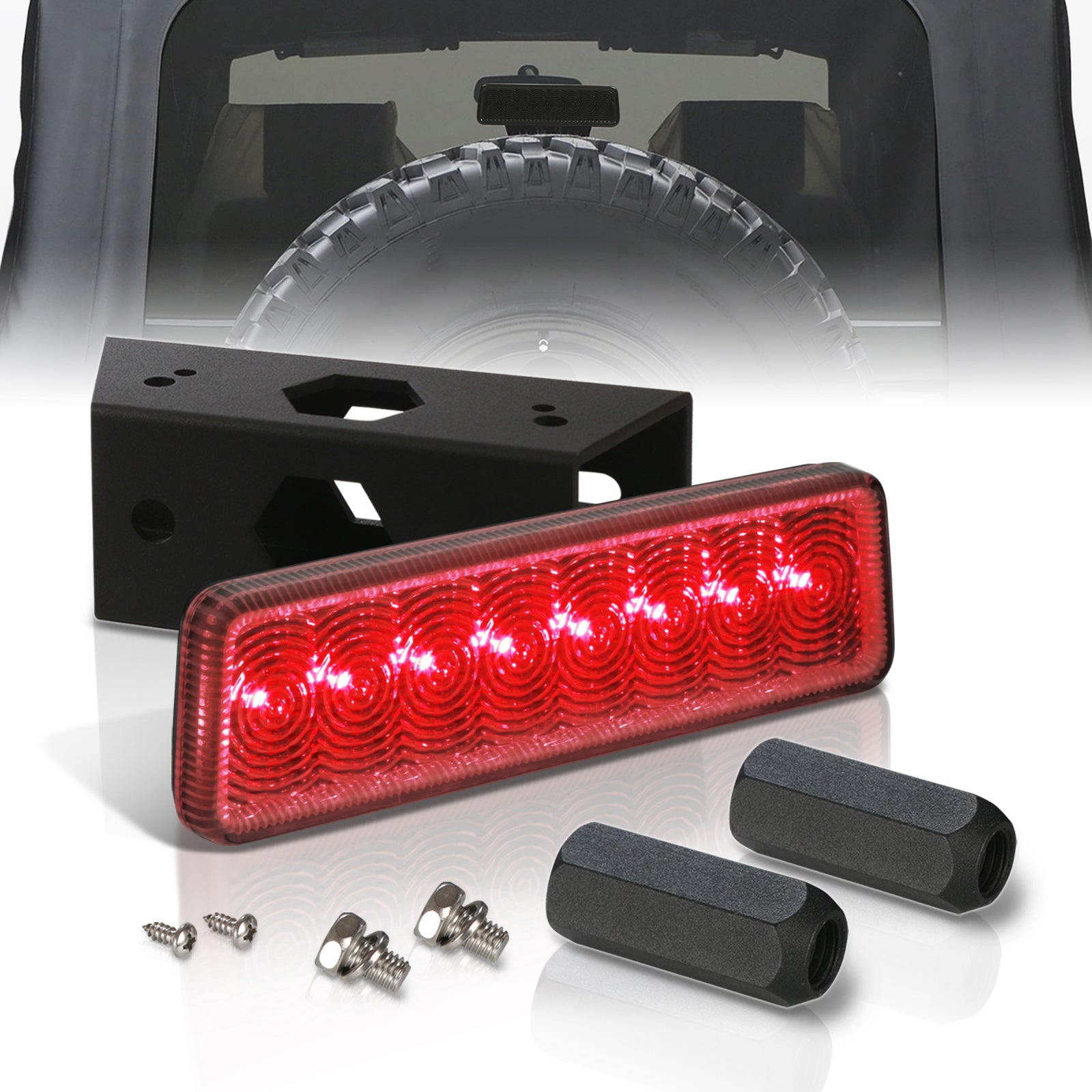 Jeep Wrangler JK 2007-2017 LED 3rd Brake Light With Spare Tire Relocat ...