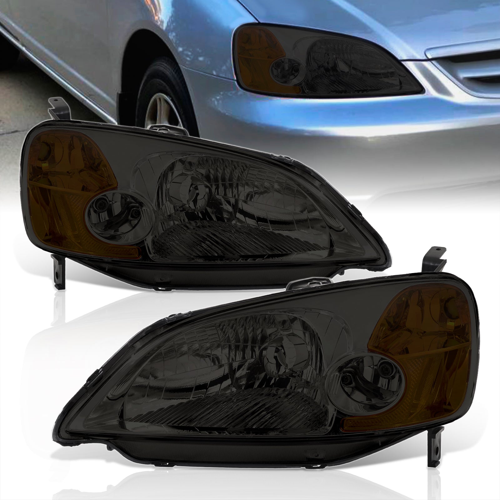 Honda Civic 2/4Door 2001-2003 Factory Style Headlights Chrome Housing ...