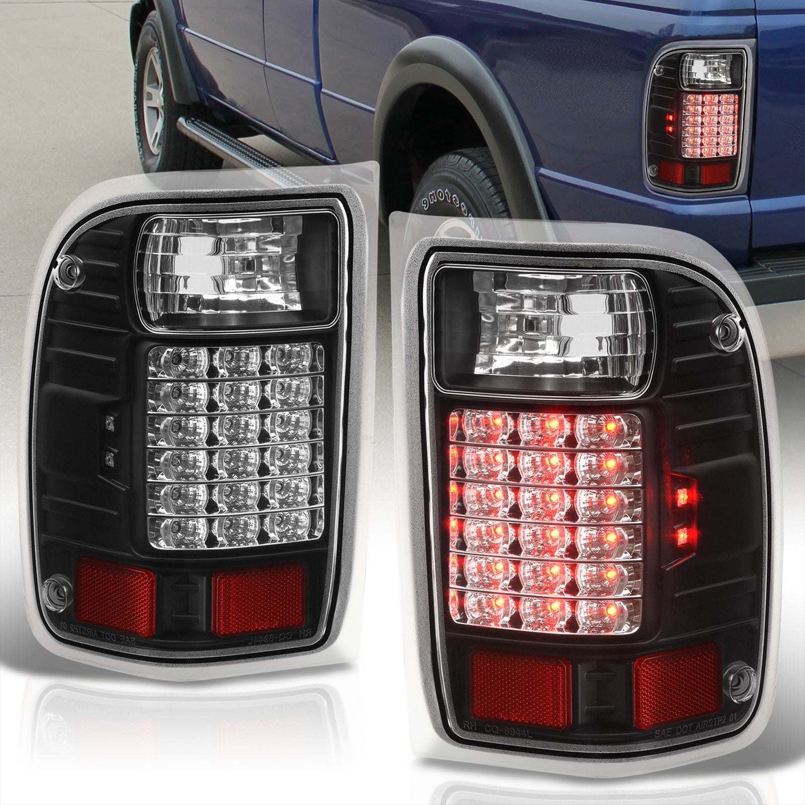 Ford Ranger 2001-2011 LED Tail Lights Black Housing Clear Len (Excludi ...