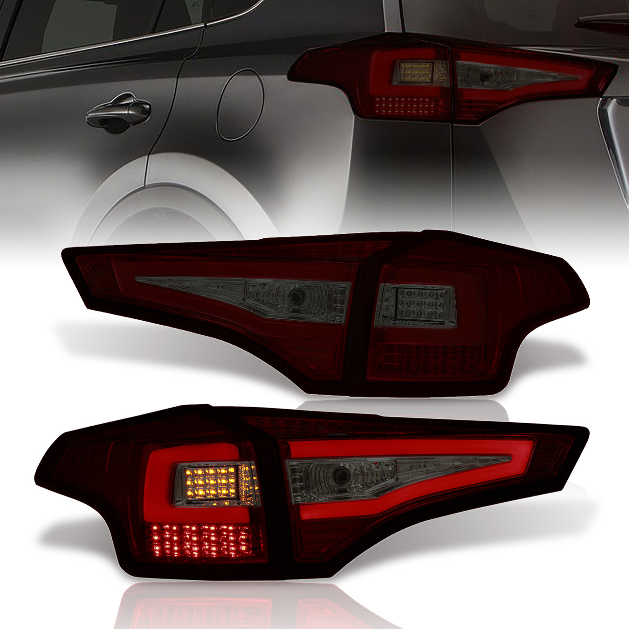 Toyota RAV4 2013-2015 LED Bar Tail Lights Chrome Housing Red Smoke Len ...