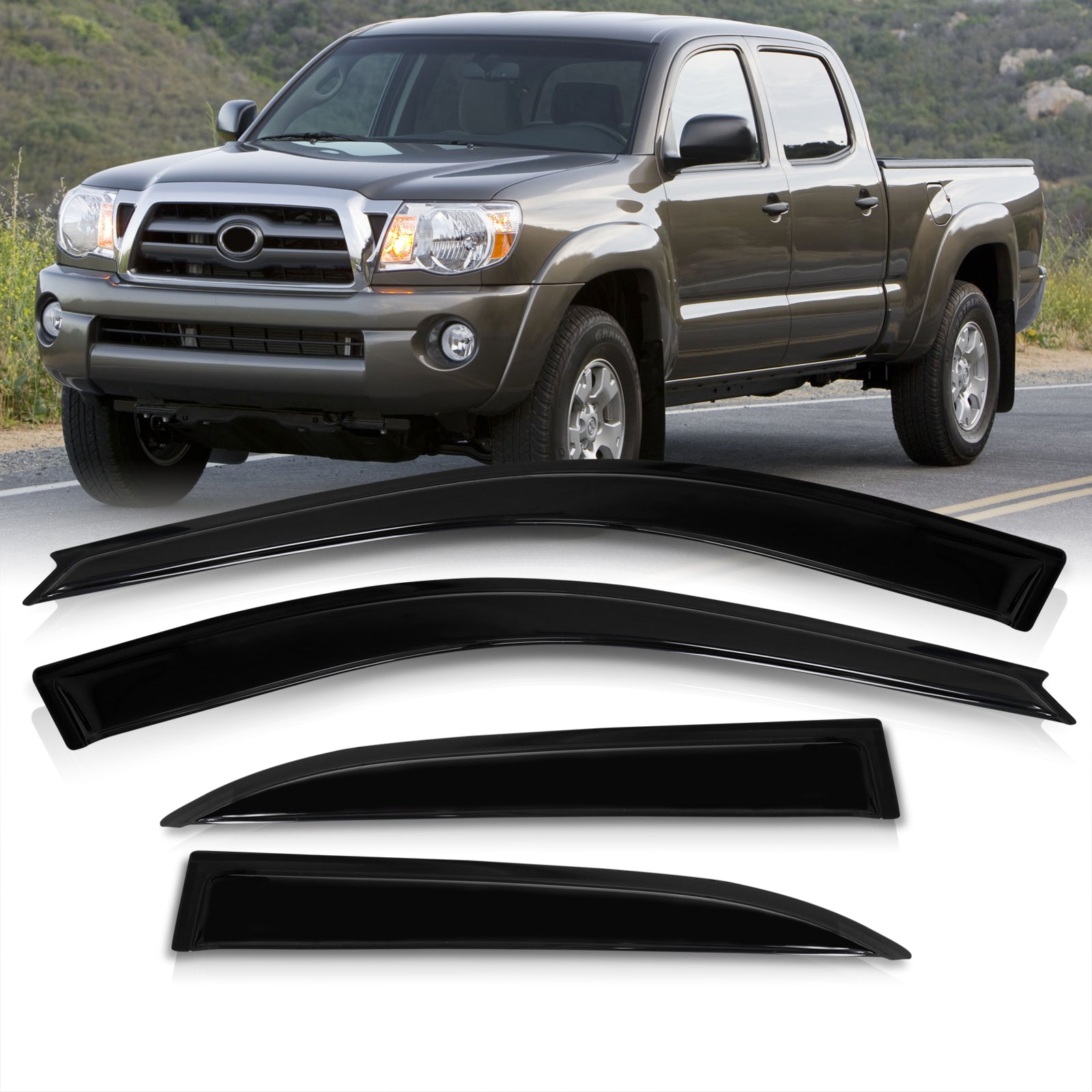 Toyota Tacoma 2005-2015 Double Cab 4 Door Piece Tape On Window Visors ...