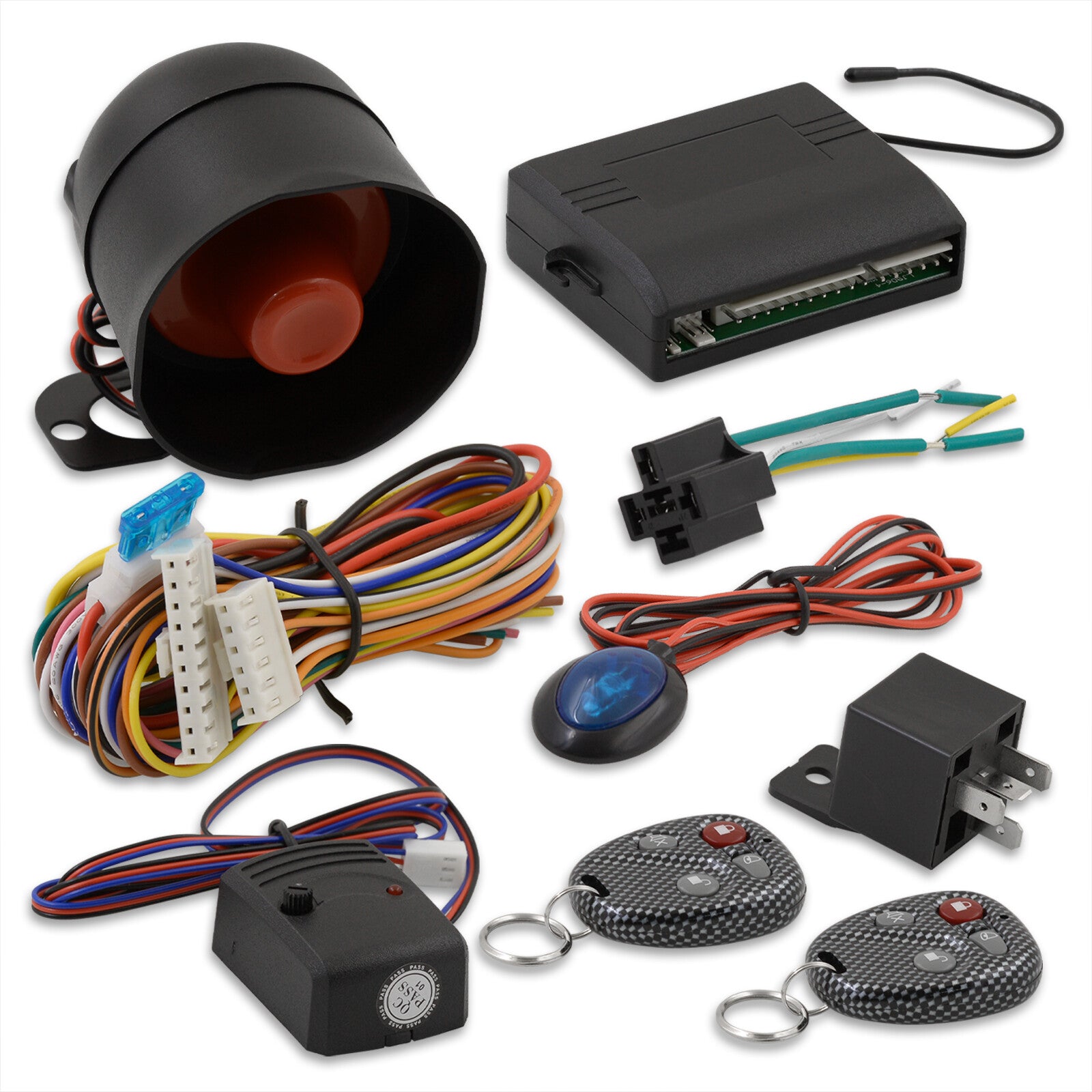 Universal Car Alarm with Carbon Fiber Remotes – AJP Distributors