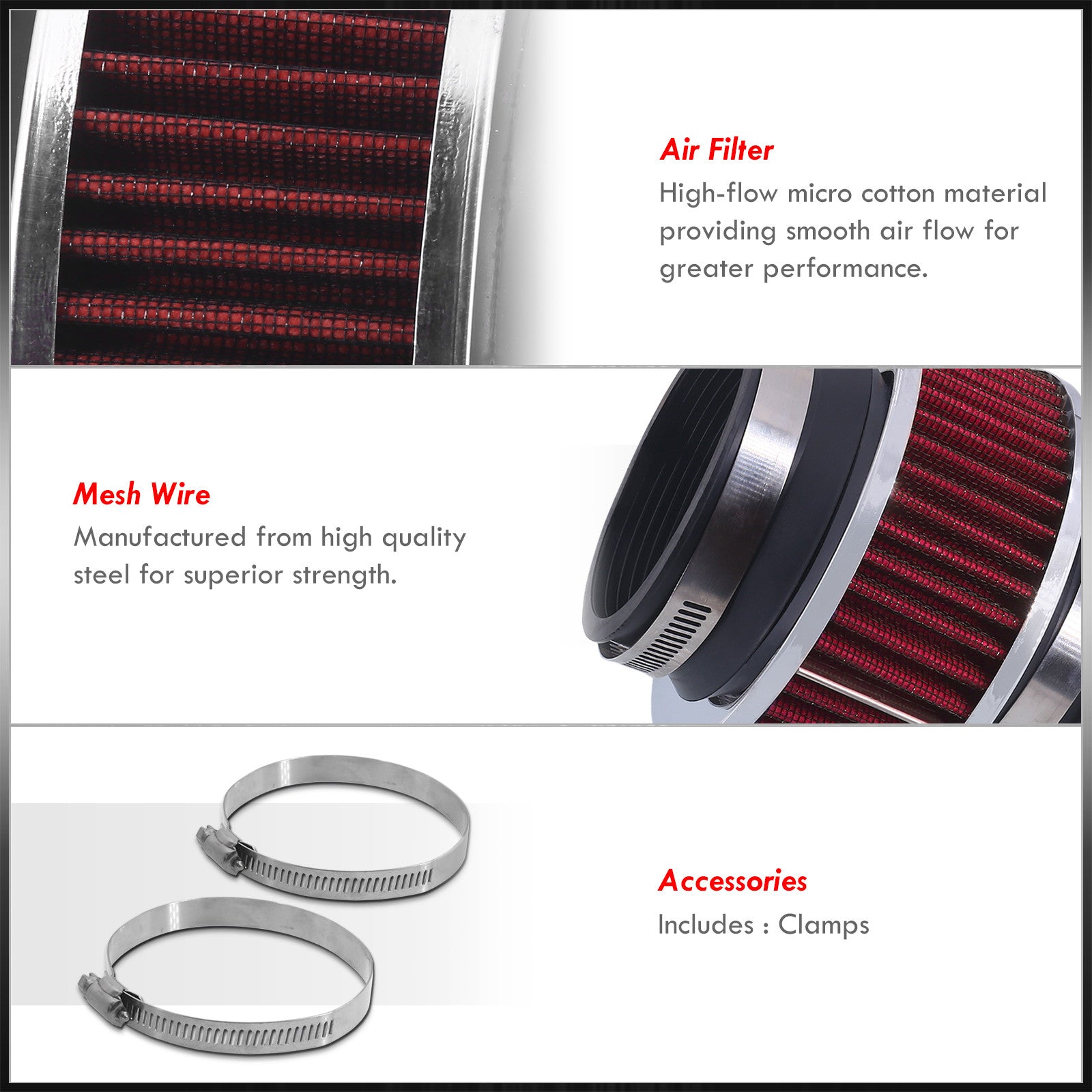 Universal 3" Cold Air Intake Bypass Filter Red – AJP Distributors