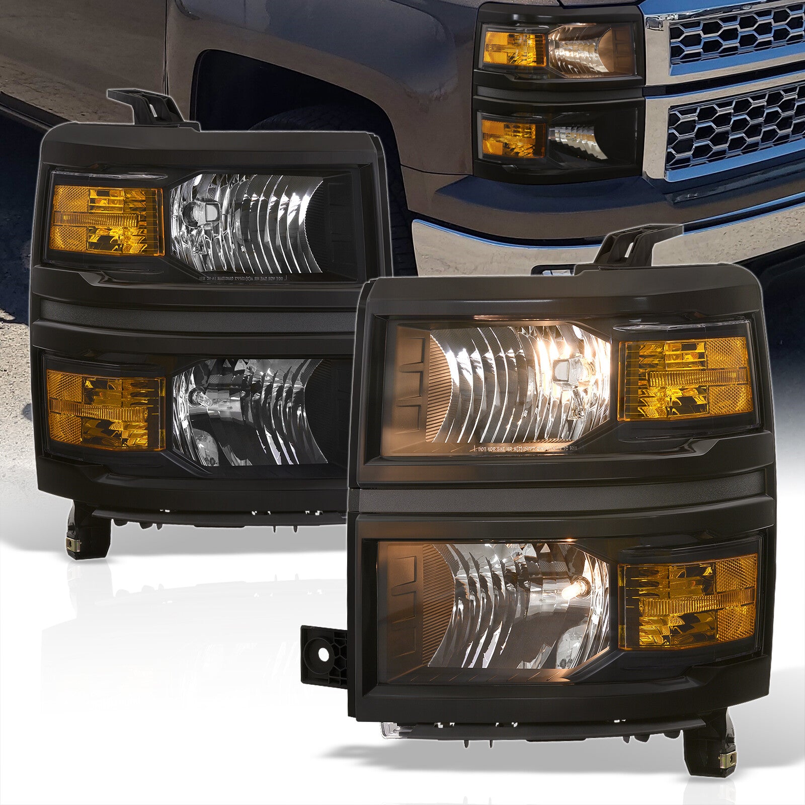 Chevrolet Silverado 1500 2014-2015 Factory Style Headlights Black Hous ...