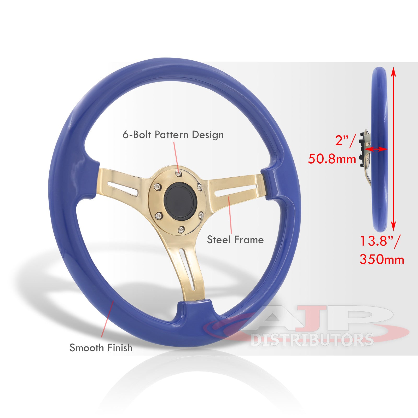 Universal 350mm Heavy Duty Steel Steering Wheel Gold Center Metallic B ...