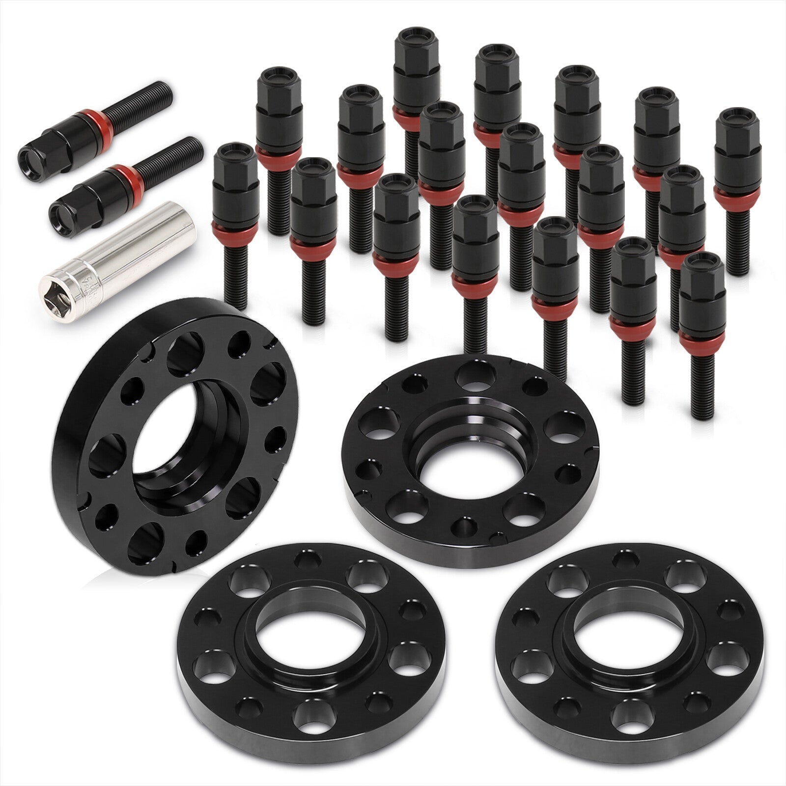 Universal 4 Piece Wheel Spacers + Extended Lug Nut Bolts Black - PCD ...