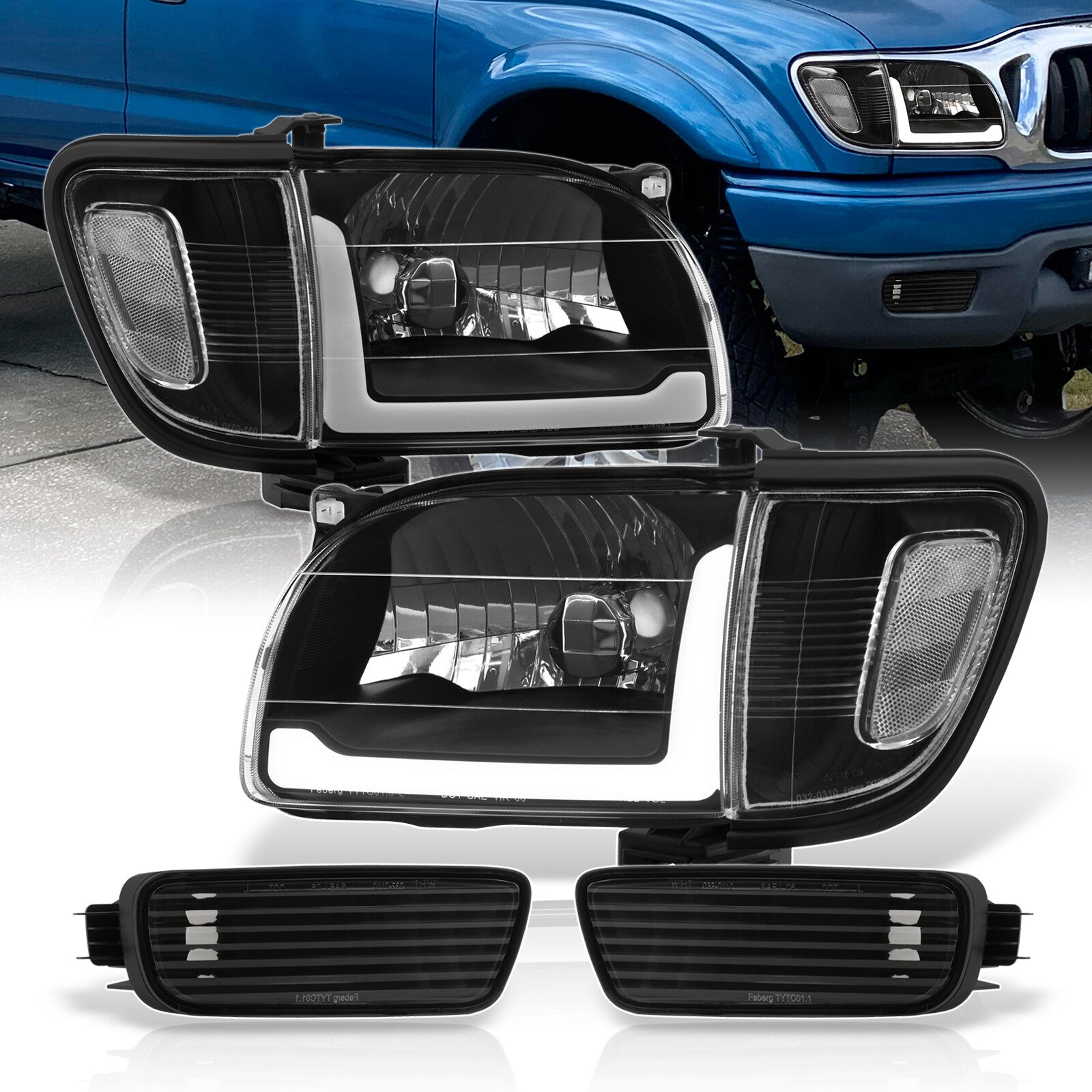 Toyota Tacoma 2001-2004 LED DRL Bar Factory Style Headlights + Corners ...